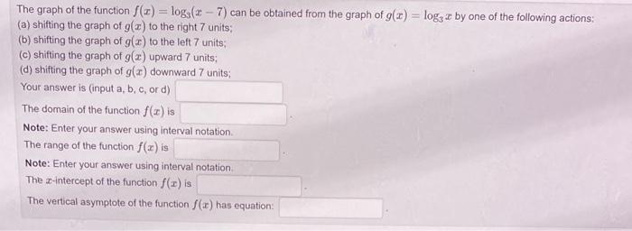 Solved The graph of the function f(x)=log3(x−7) can be | Chegg.com