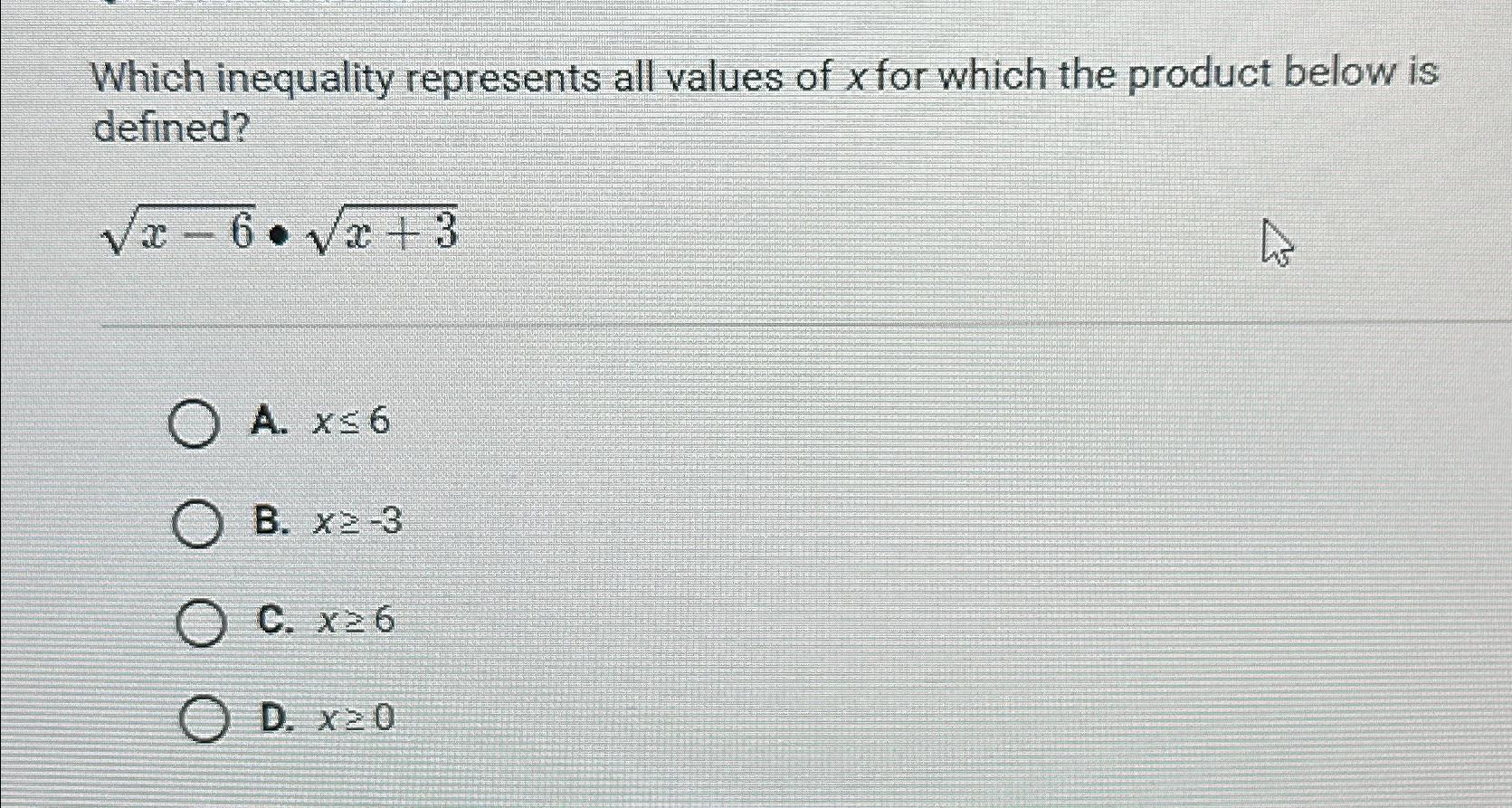 Solved Which inequality represents all values of x ﻿for | Chegg.com