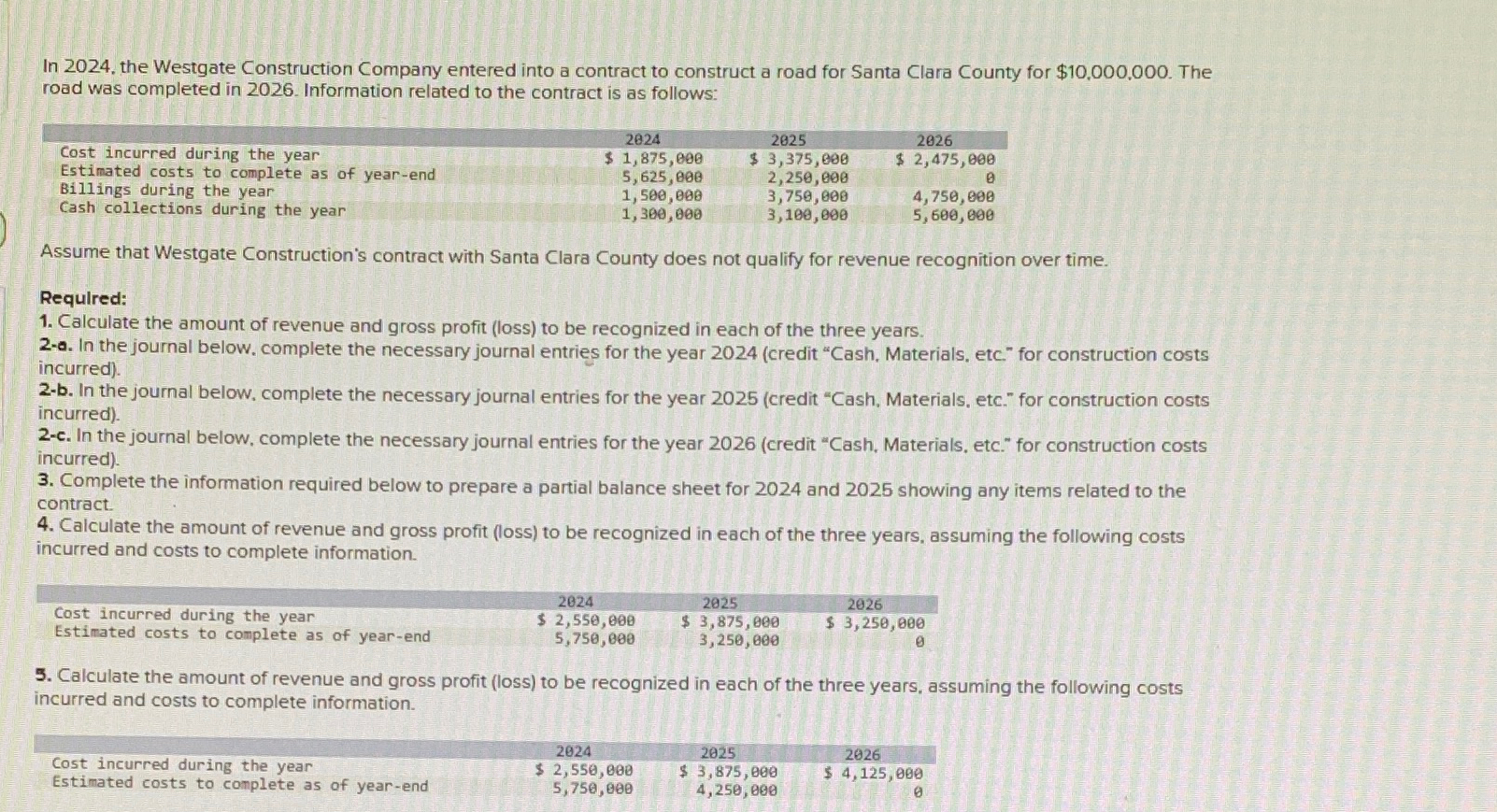Solved In 2024, ﻿the Westgate Construction Company entered | Chegg.com
