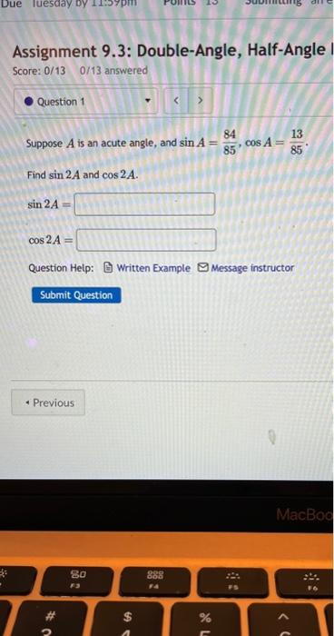 Solved Assignment 9.3: Double-Angle, Half-Angle Score: | Chegg.com