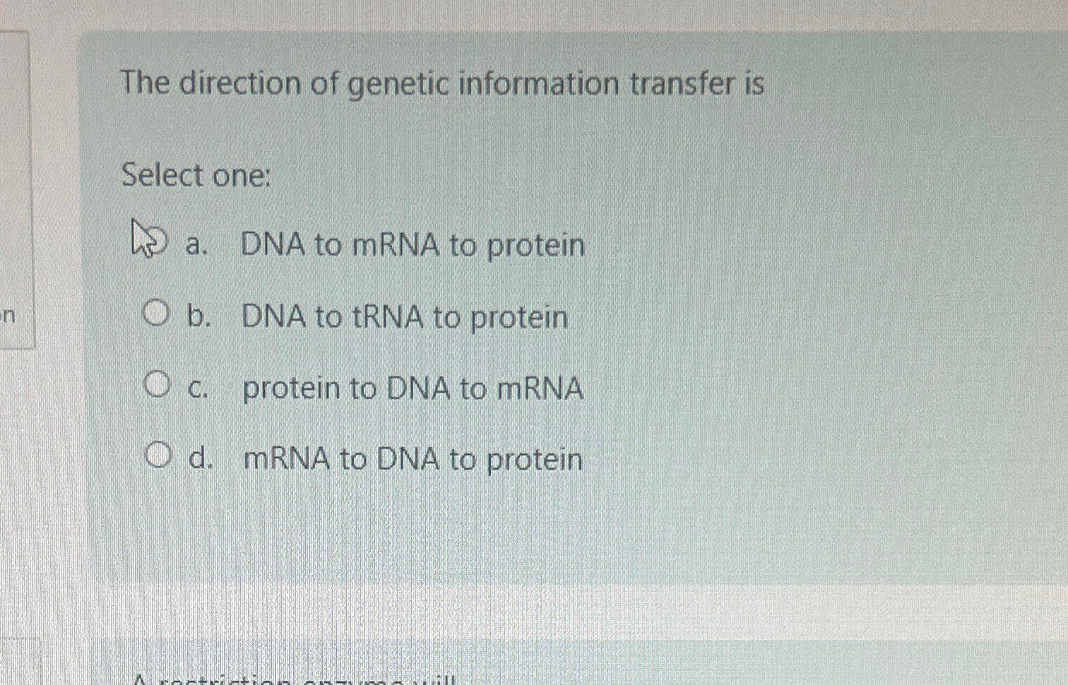 Solved The direction of genetic information transfer | Chegg.com