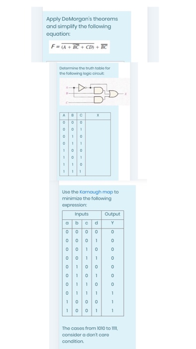 Solved Apply De Morgan's theorems and simplify the following | Chegg.com