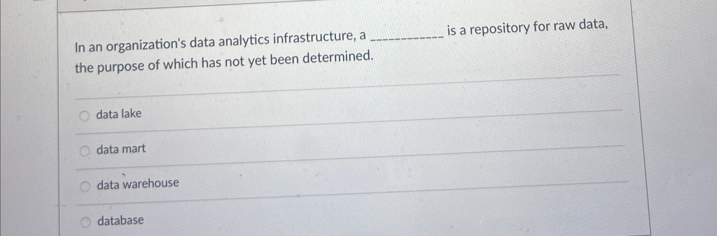 Solved In an organization's data analytics infrastructure, a | Chegg.com