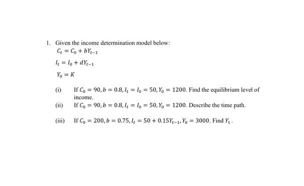 Solved 1. Given the income determination model below: C = Co | Chegg.com