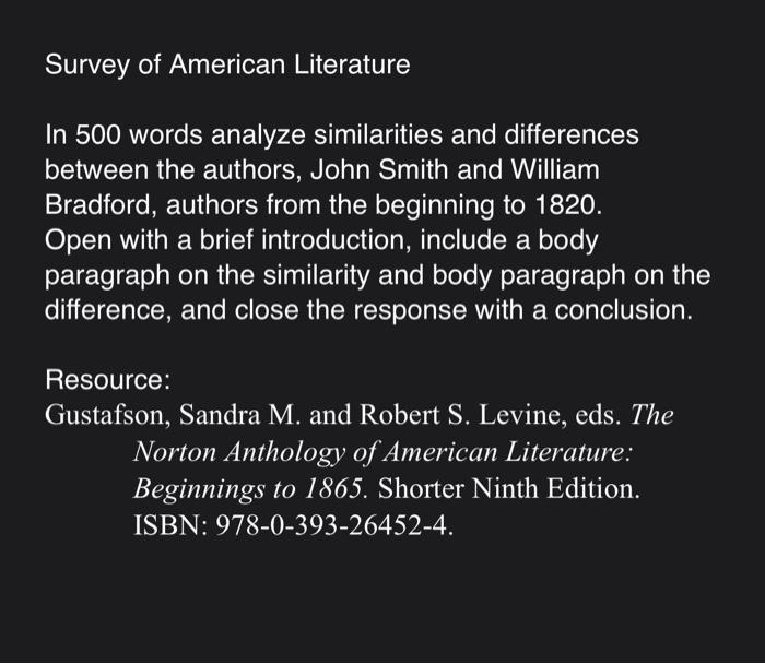 Survey of American Literature In 500 words analyze | Chegg.com