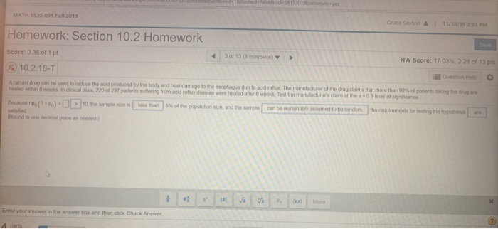 Solved MATH 1530-091 Fall 2019 Grace Sexton 11/10/19 253 PM | Chegg.com