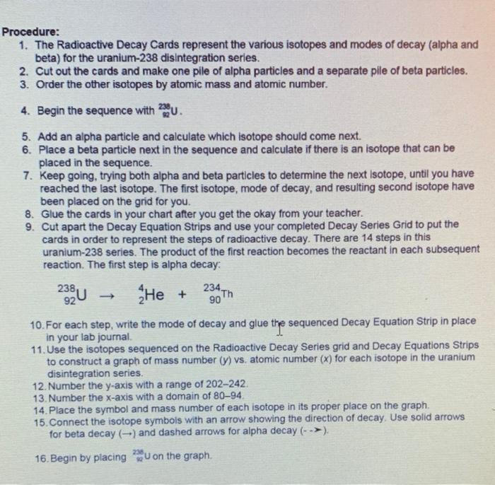 Solved Procedure: 1. The Radioactive Decay Cards represent | Chegg.com