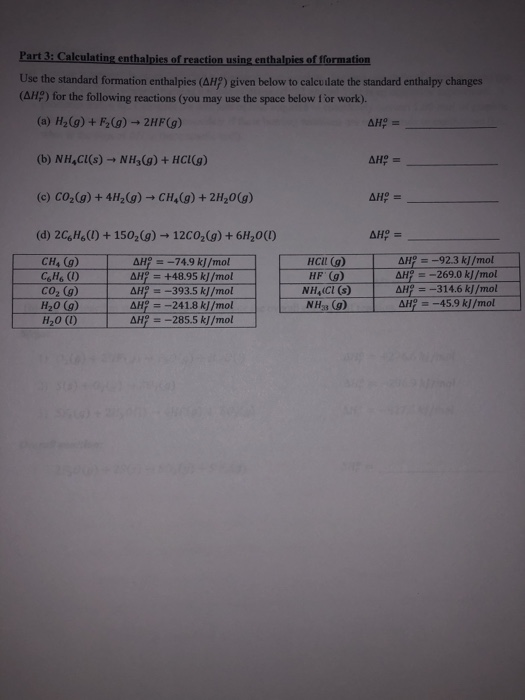 Solved Part 3: Calculating enthalpies of reaction using | Chegg.com
