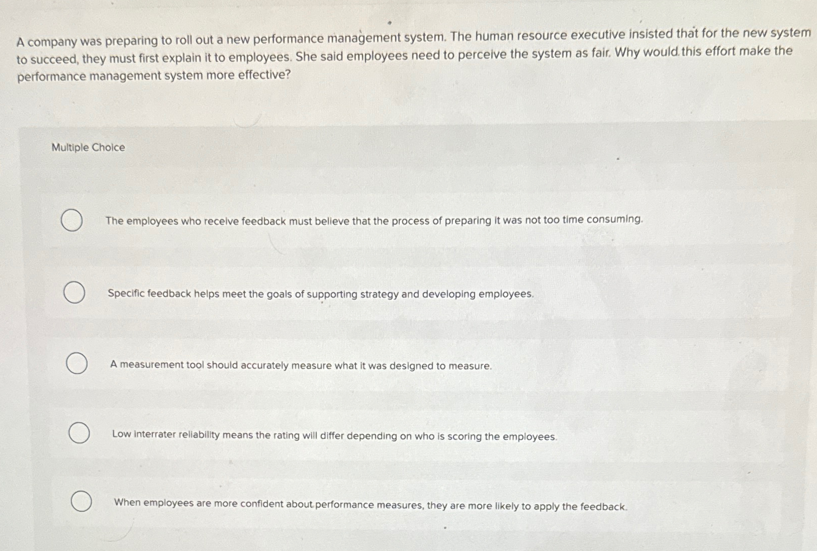 Solved A company was preparing to roll out a new performance | Chegg.com