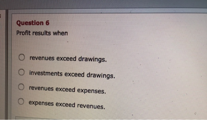 Solved Question 6 Profit results when O revenues exceed | Chegg.com