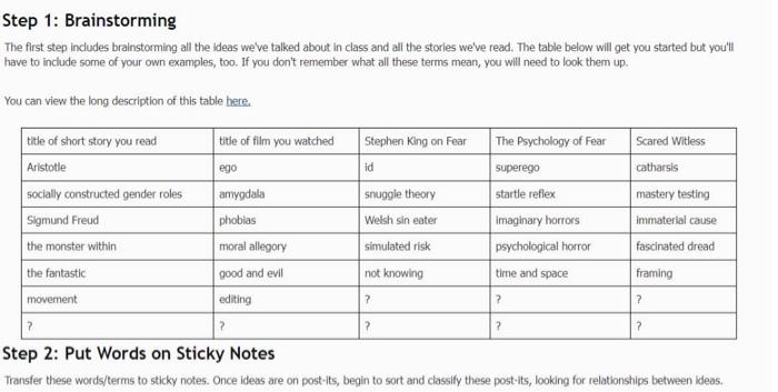 Step 1: Brainstorming The first step includes | Chegg.com