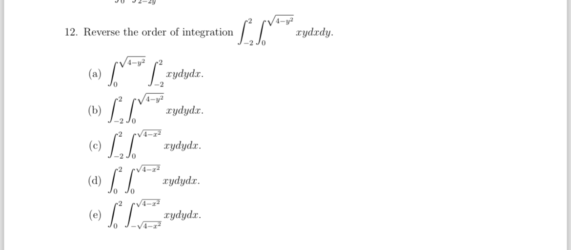 Solved Reverse the order of integration | Chegg.com