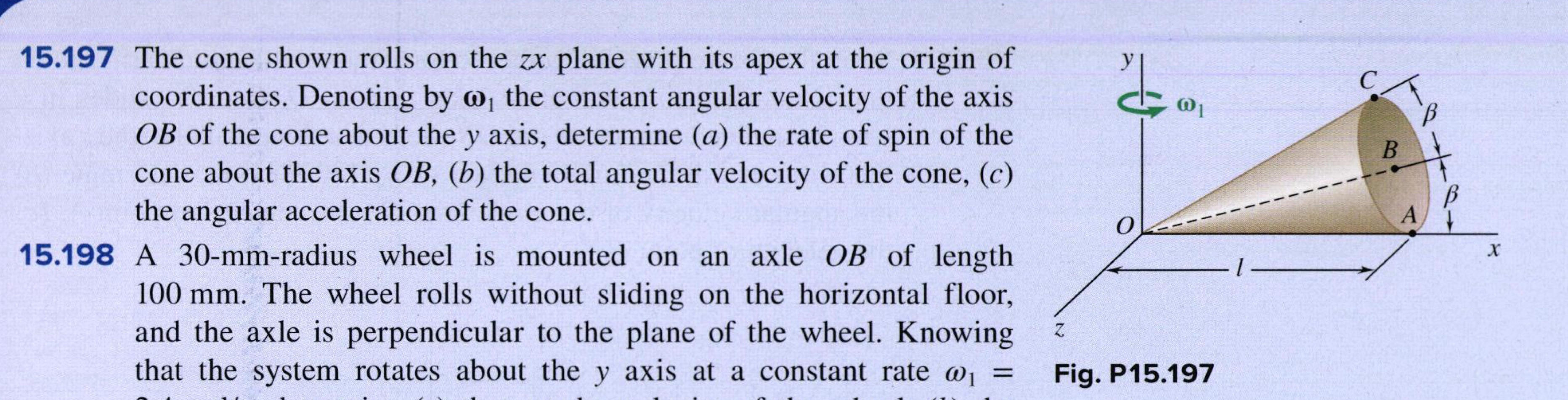 15.197 ﻿The cone shown rolls on the zx ﻿plane with | Chegg.com