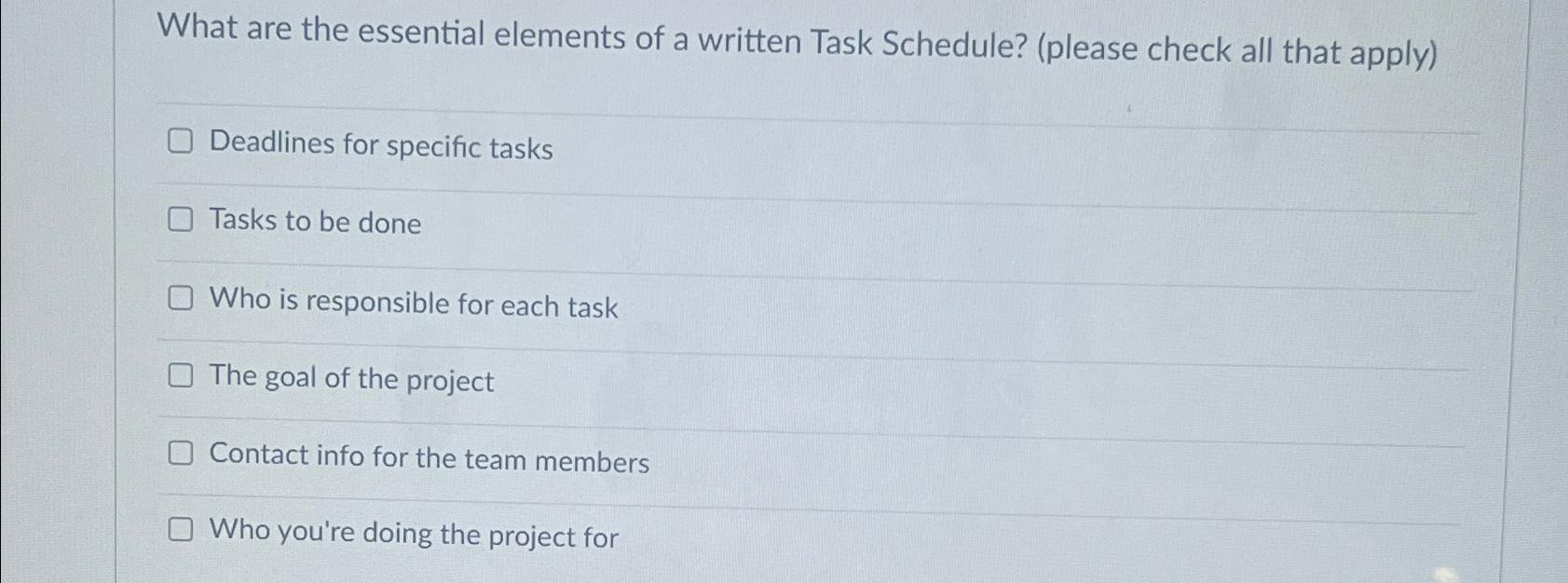 Solved What are the essential elements of a written Task | Chegg.com