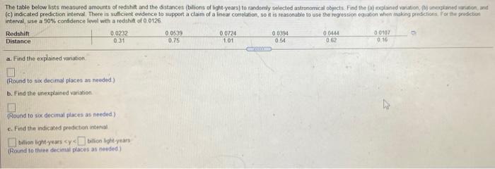 Solved The table below lists measured amounts of redshift | Chegg.com