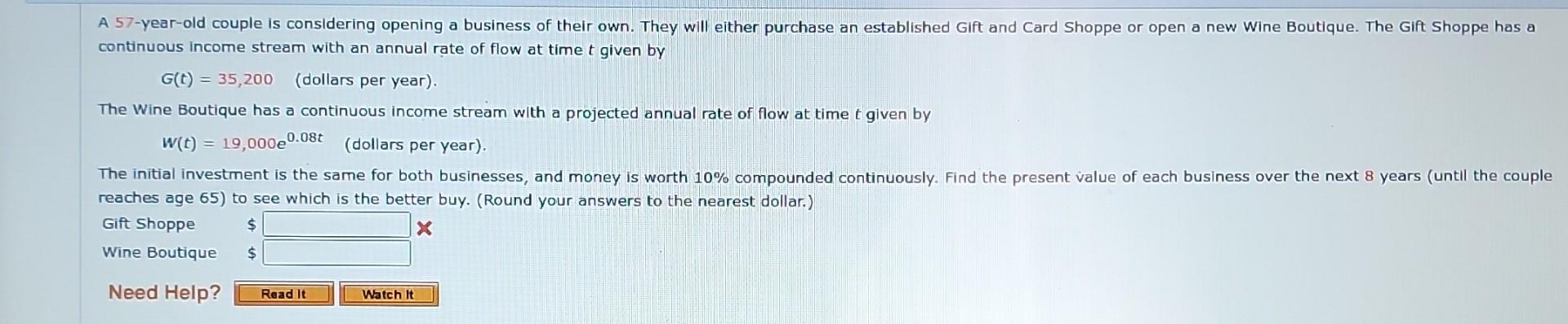 Solved continuous income stream with an annual rate of flow | Chegg.com