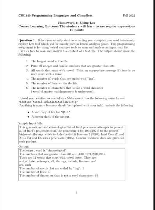 Solved CSC340:Programming Languages and Compilers Fall 2022 | Chegg.com
