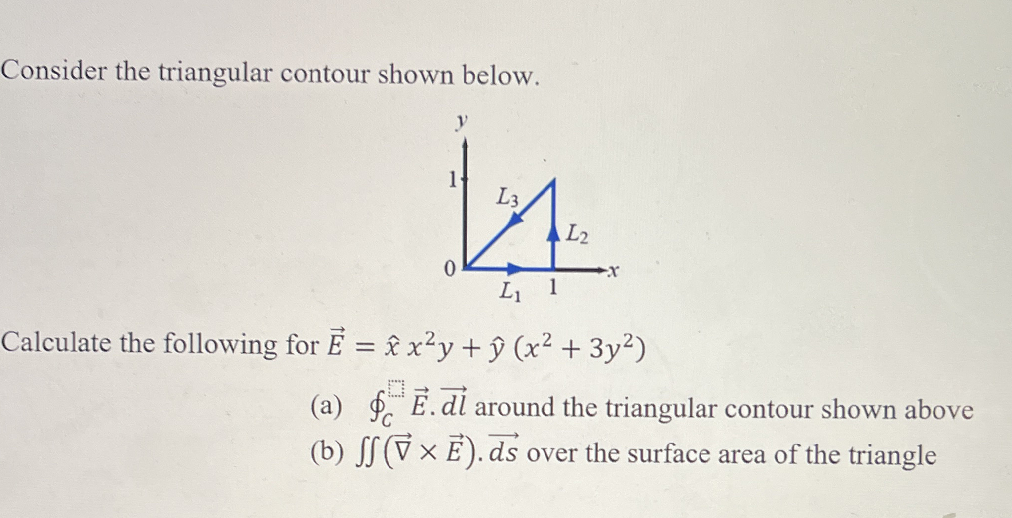 Solved Consider the triangular contour shown below.Calculate | Chegg.com