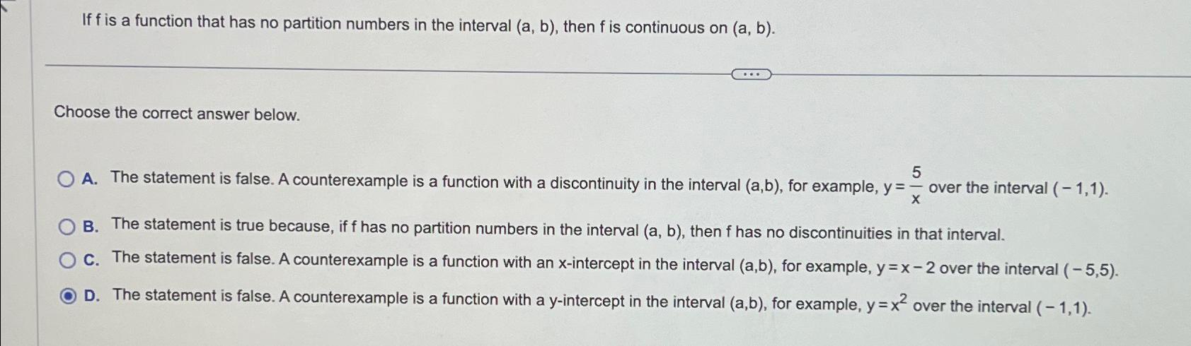 Solved If f ﻿is a function that has no partition numbers in | Chegg.com