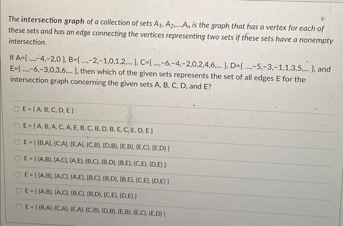 Solved The intersection graph of a collection of sets A1, | Chegg.com