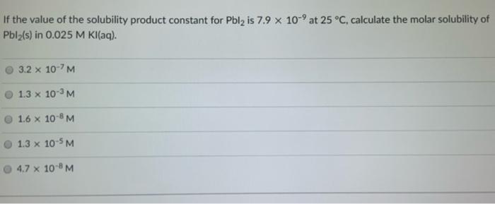 Solved If the value of the solubility product constant for | Chegg.com