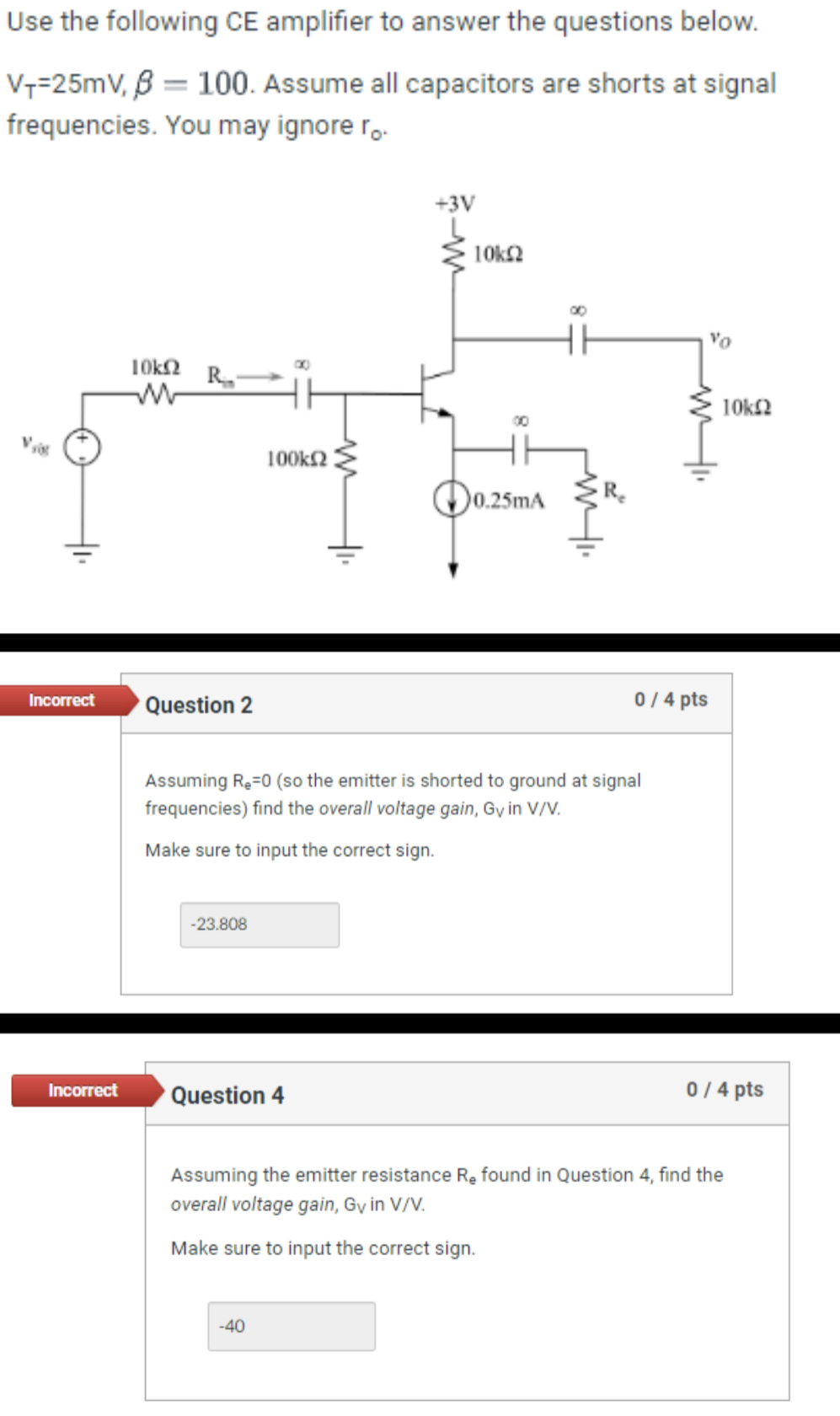 Solved Need help asap Use the following CE amplifier to | Chegg.com