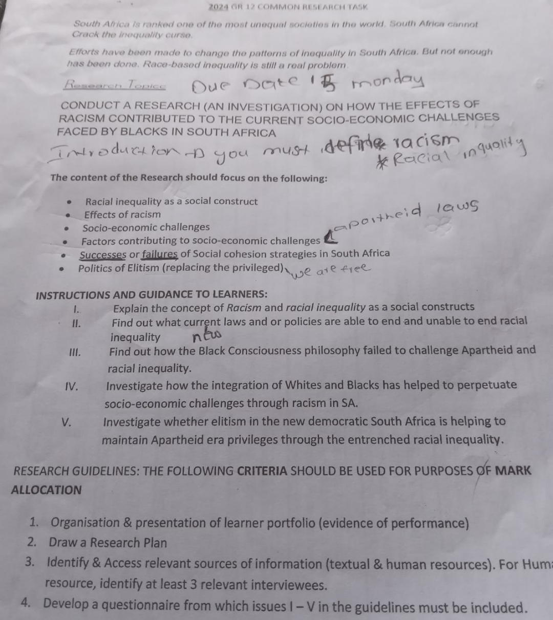 Solved 2024 ﻿OR 12 ﻿COMMON RESEARCHTASKSouth Africa is | Chegg.com