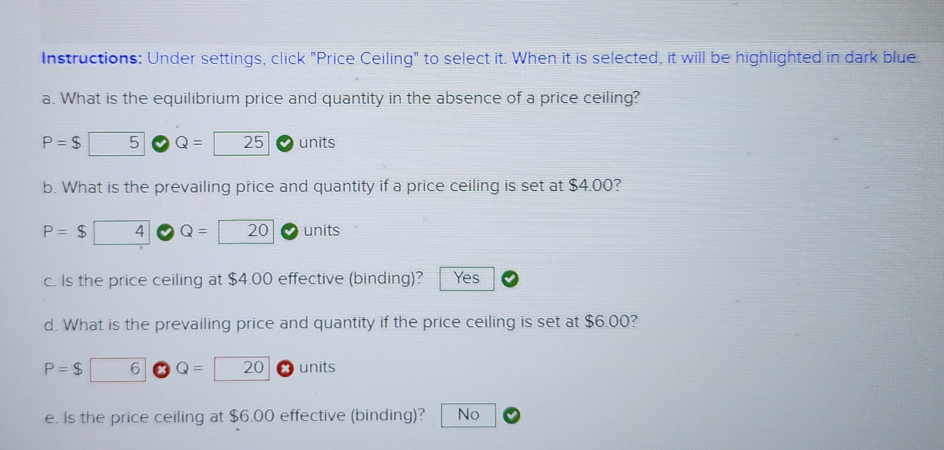 Solved Instructions: Under settings, click "Price Ceiling" | Chegg.com