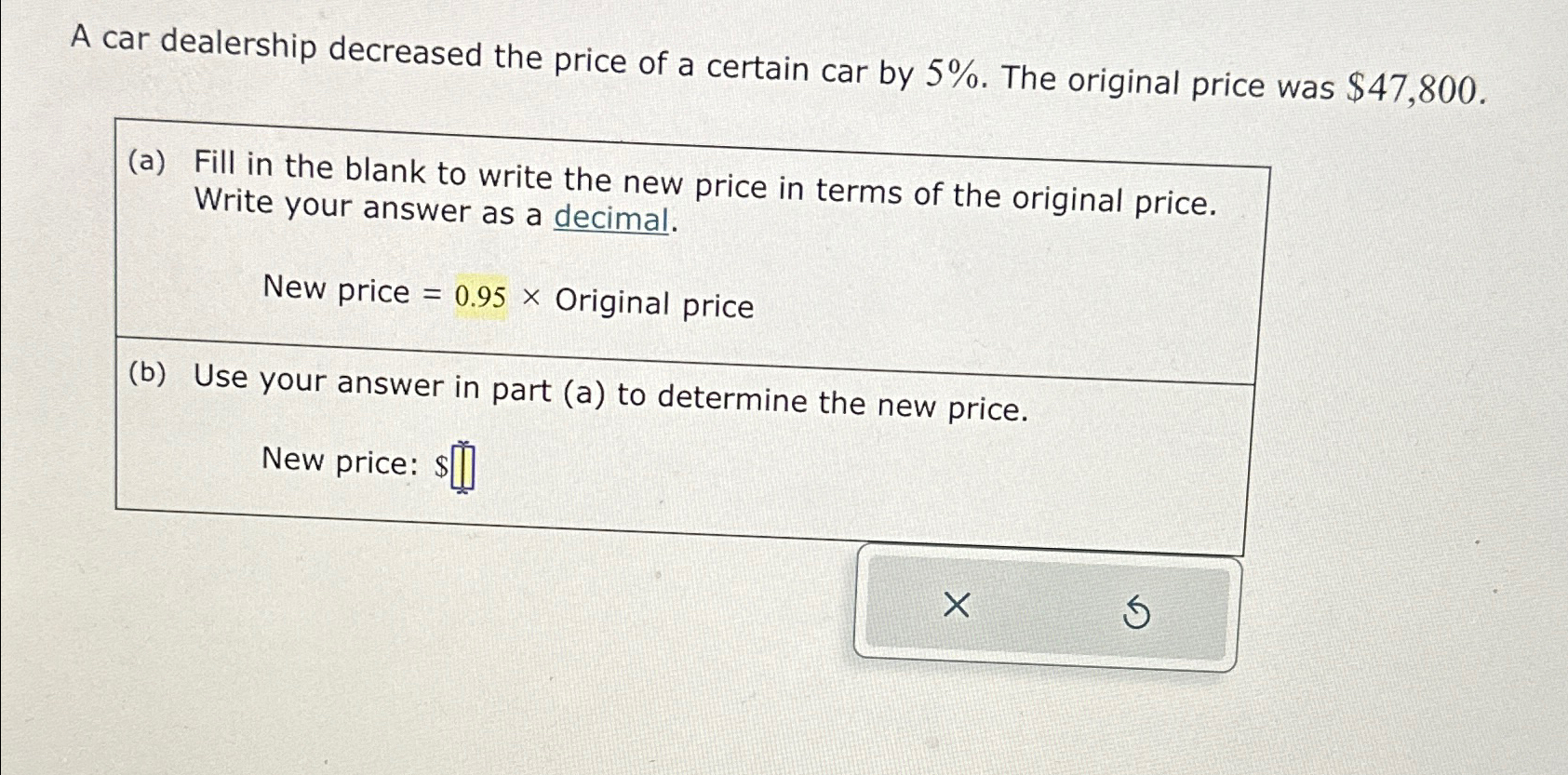 Solved A car dealership decreased the price of a certain car | Chegg.com