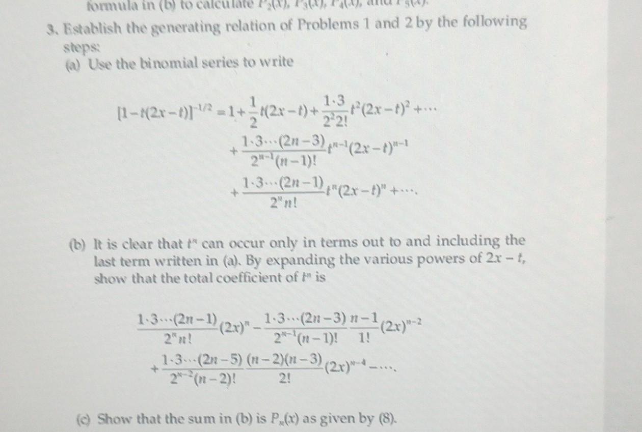 3. Establish the generating relation of Problems 1 | Chegg.com