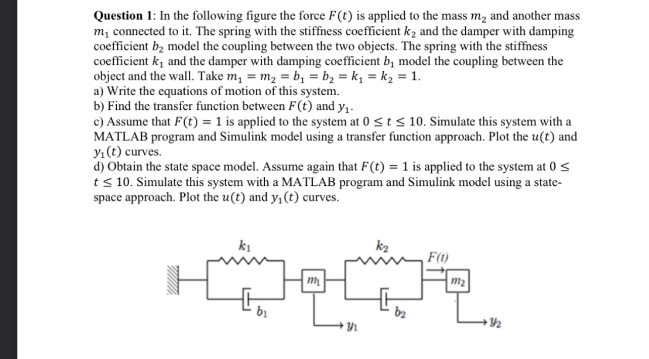 Solved Question 1: In the following figure the force F(t) | Chegg.com