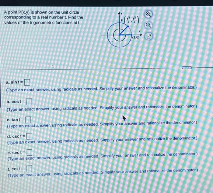 Solved A point P(x,y) is shown on the unit circle | Chegg.com