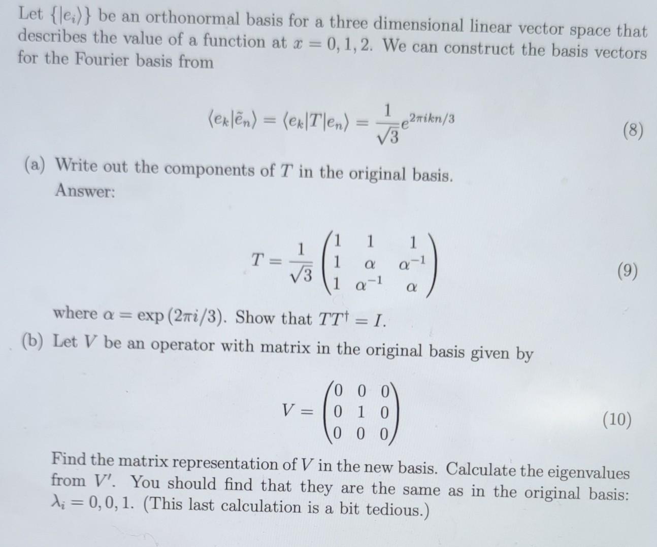 Let {∣ei } be an orthonormal basis for a three | Chegg.com