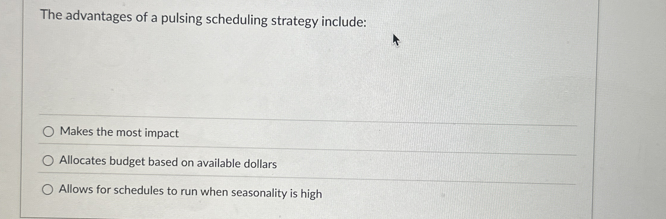 Solved The advantages of a pulsing scheduling strategy | Chegg.com