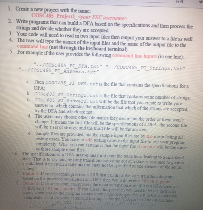 Solved 1. Create a new project with the name: COSC485 | Chegg.com