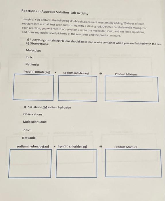 Solved Reactions in Aqueous Solution Lab Activity Imagine: | Chegg.com