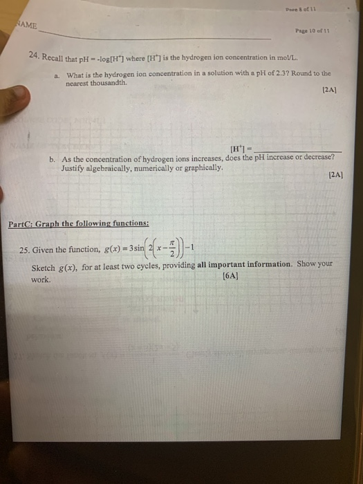 Solved Paee of 11 NAME Page 10 of 11 24. Recall that pH = | Chegg.com