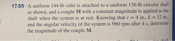 7.55 A uniform 144-lb cube is attached to a uniform | Chegg.com