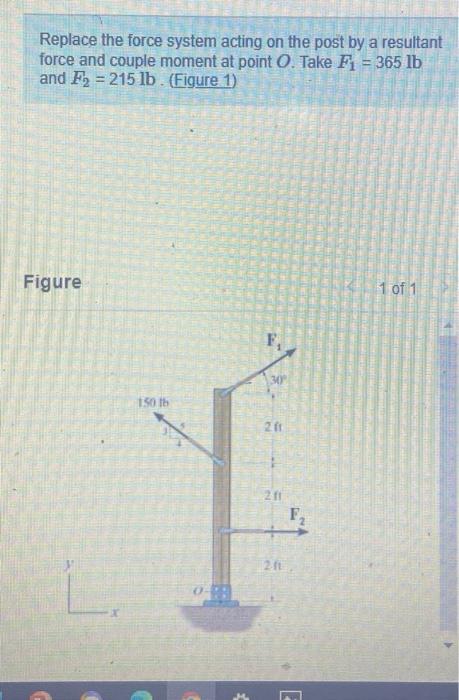 Solved Replace the force system acting on the post by a | Chegg.com