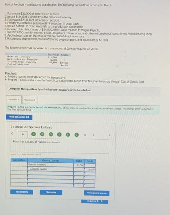 Solved Sunset Products manufactures skateboards. The | Chegg.com