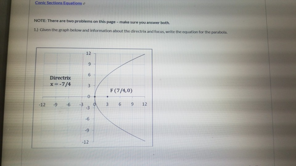 Solved Conic Sections Equations NOTE: There are two problems | Chegg.com
