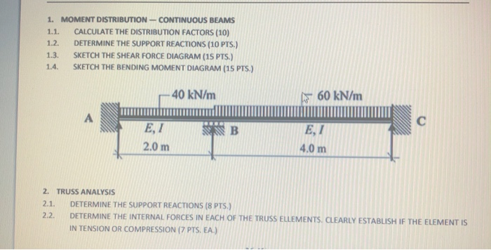 Solved 1. MOMENT DISTRIBUTION - CONTINUOUS BEAMS 1.1. | Chegg.com