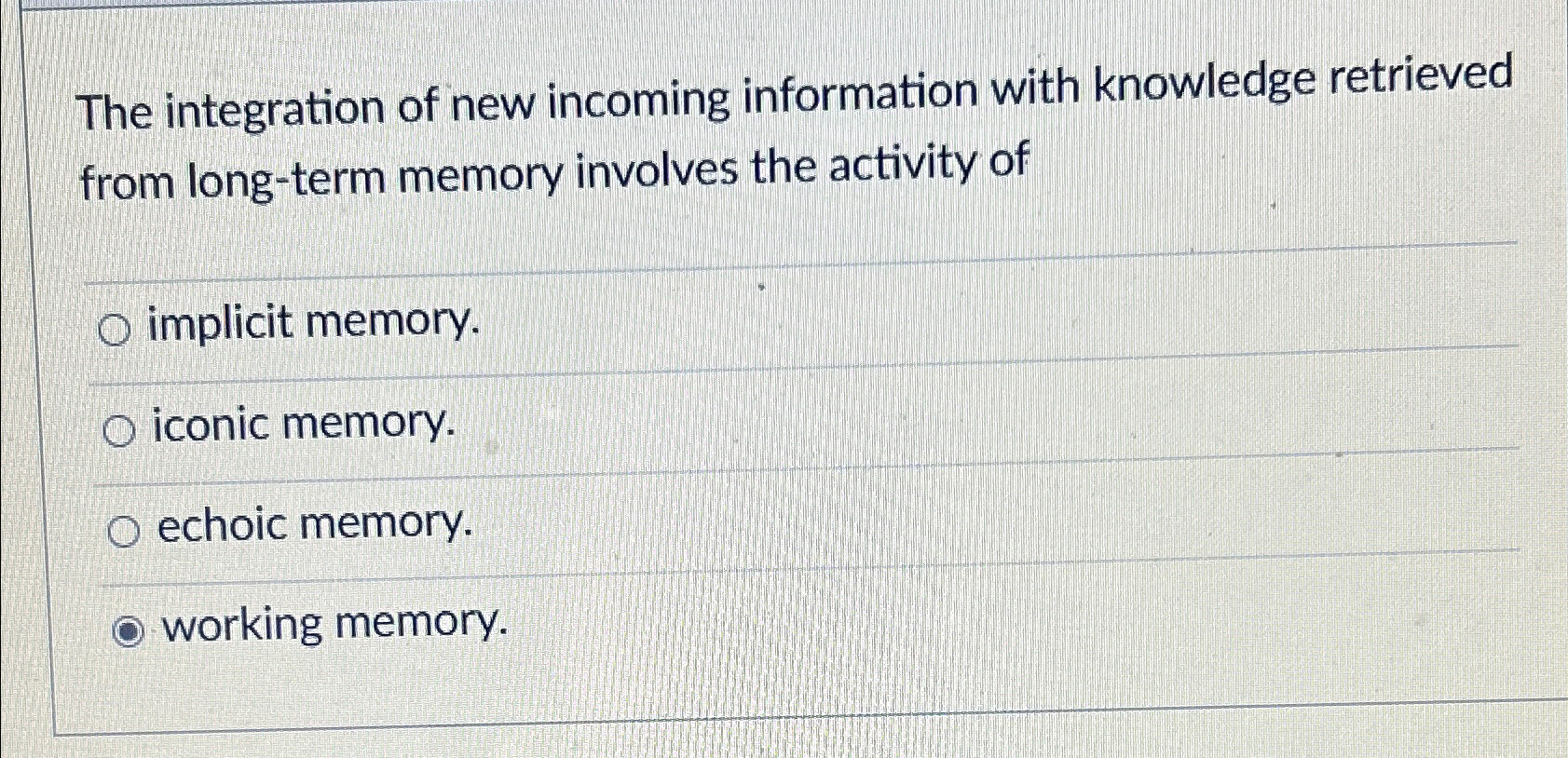 Solved The integration of new incoming information with | Chegg.com