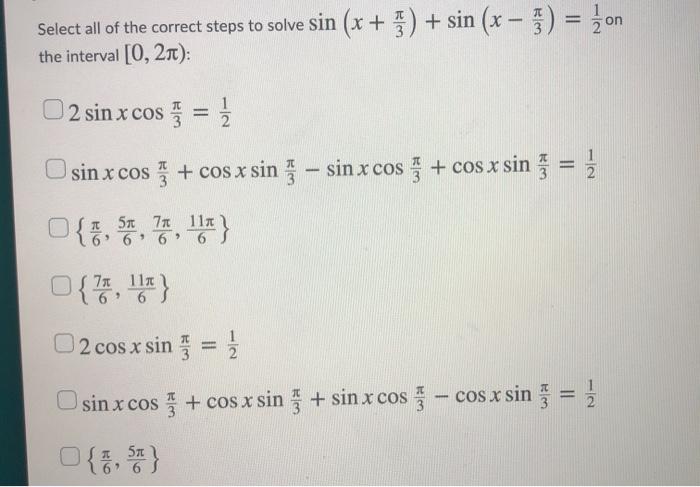 Solved Select all of the correct steps to solve sin (x + 3) | Chegg.com