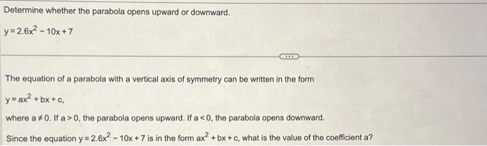 Solved Determine whether the parabola opens upward or | Chegg.com
