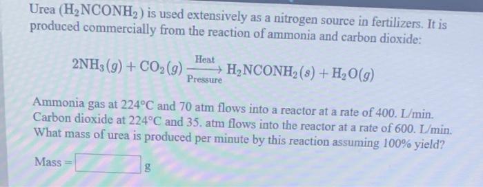 Solved Urea (H2NCONH,) is used extensively as a nitrogen | Chegg.com