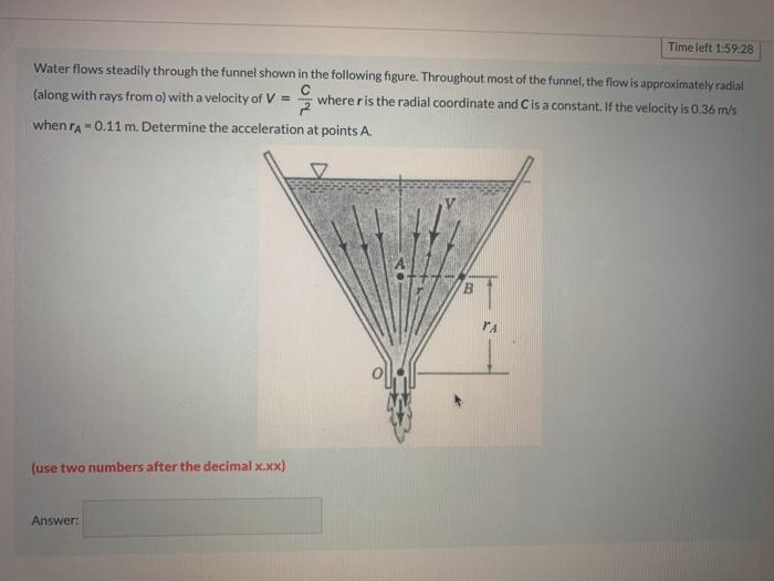 Solved Time left 1:59:28 Water flows steadily through the | Chegg.com