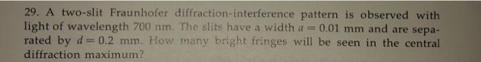 Solved 29 A Two Slit Fraunhofer Diffraction Interference