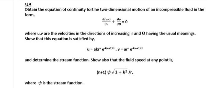 Solved 24 obtain the equation of continuity fort he | Chegg.com