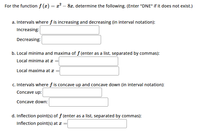 Solved For the function f(x)=x2-8x, ﻿determine the | Chegg.com